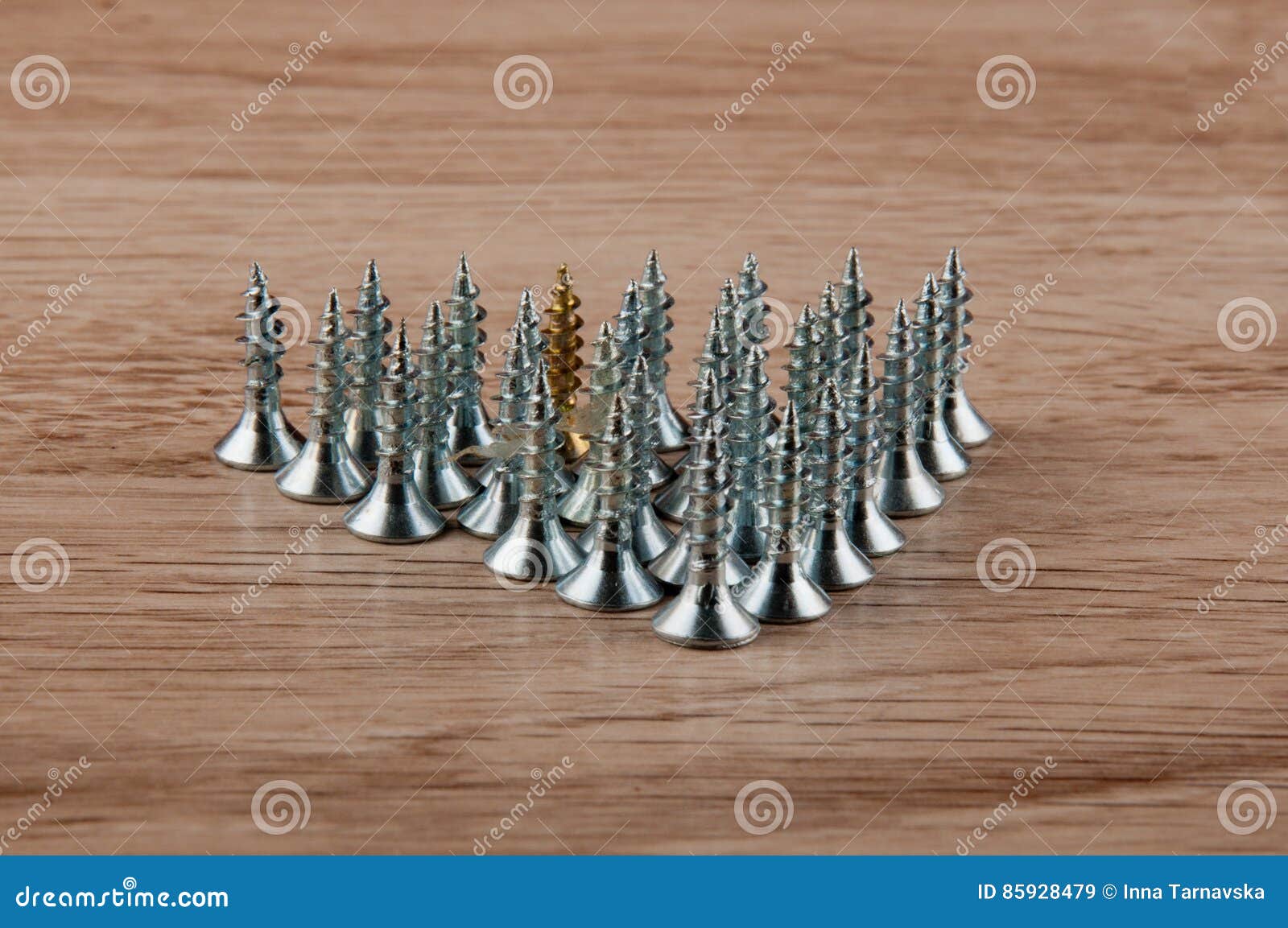 Group of Metallic Screws Stay on Wooden Table Stock Image - Image of ...