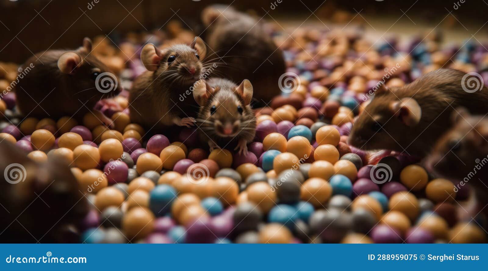 A Group of Mice in a Box with Multi-colored Dragee Candies, AI Stock ...