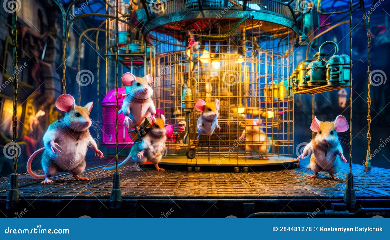 Group of Mice in Cage with Birdcage in the Background. Generative AI ...