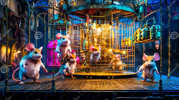 Group of Mice in Cage with Birdcage in the Background. Generative AI ...