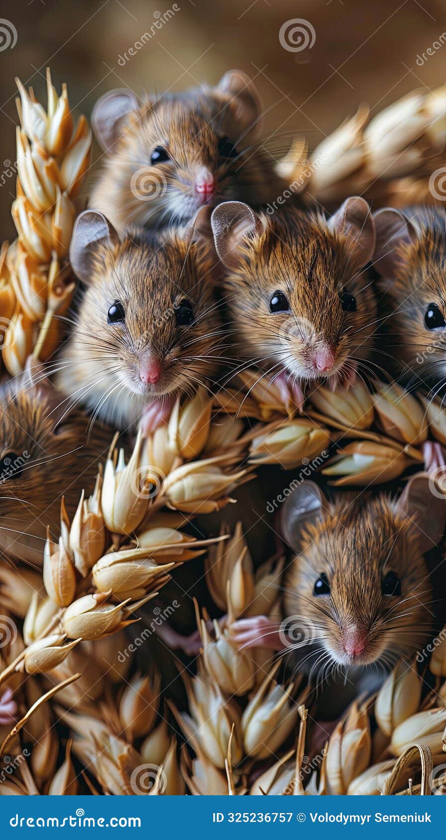 Group of Mice Nestled in Wheat Stalks Stock Illustration - Illustration ...