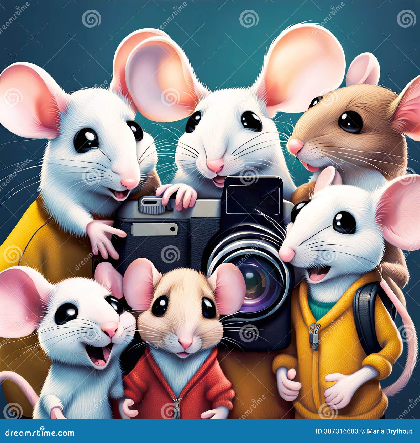 Group of Mice Posing with a Camera Stock Illustration - Illustration of ...