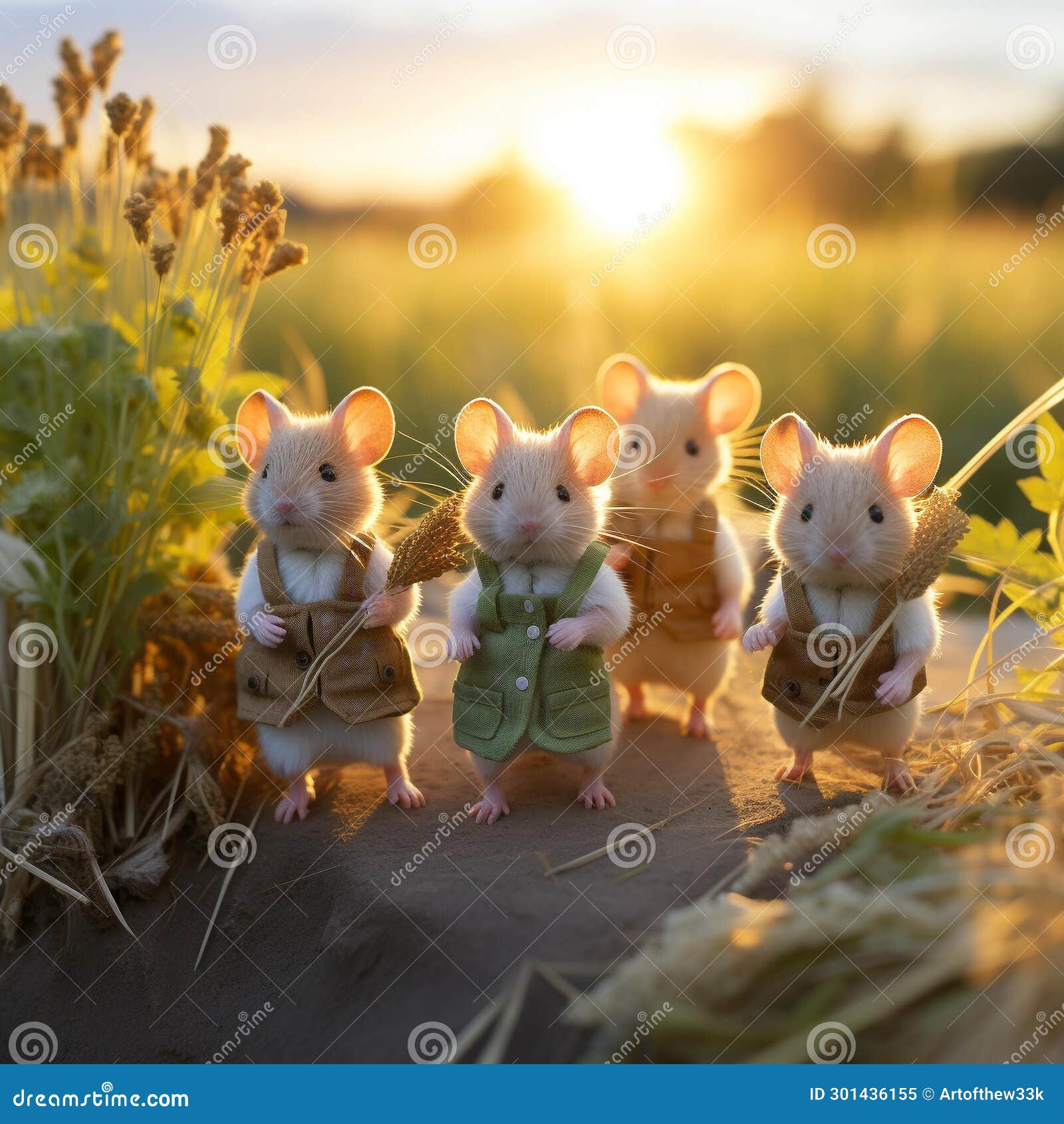 A Group of Mice Scurrying Across a Field of Grass. Stock Illustration ...