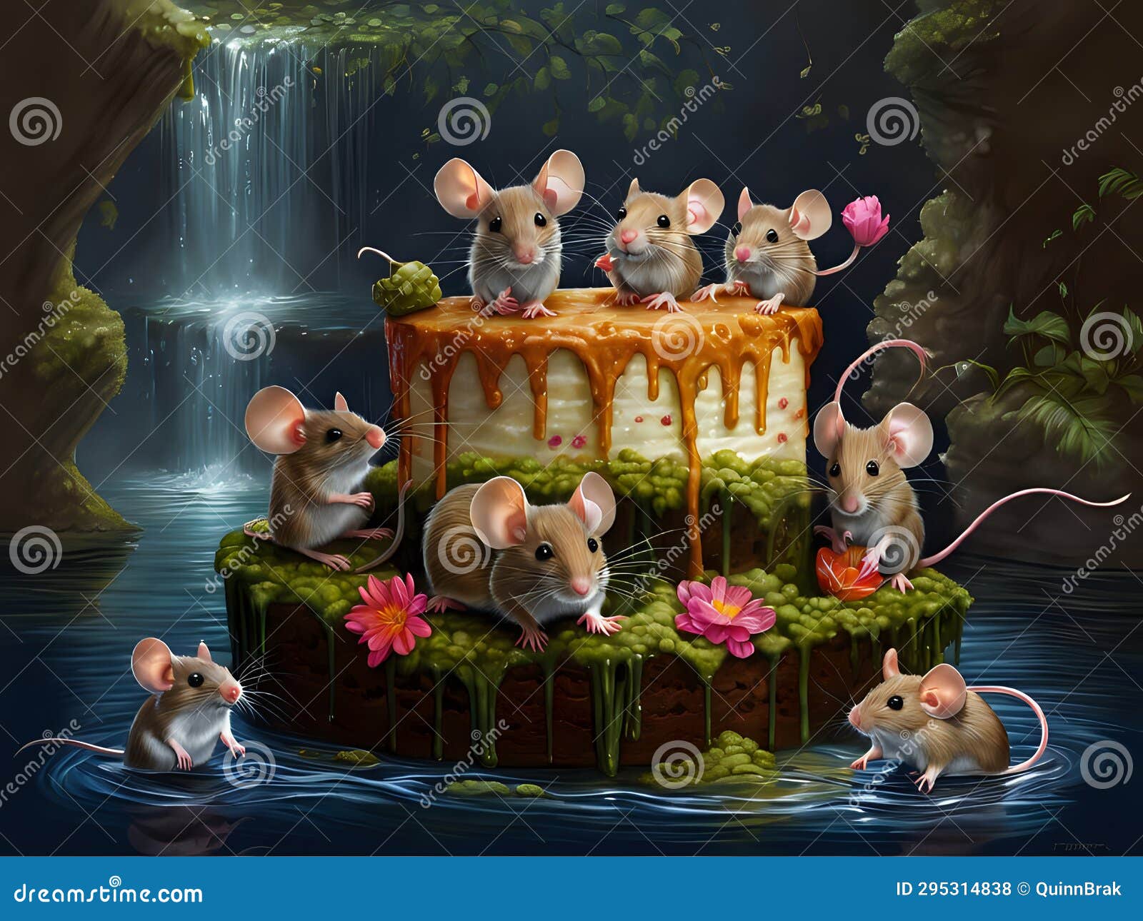 Group of Mice Sitting on Top of a Cake Stock Illustration ...