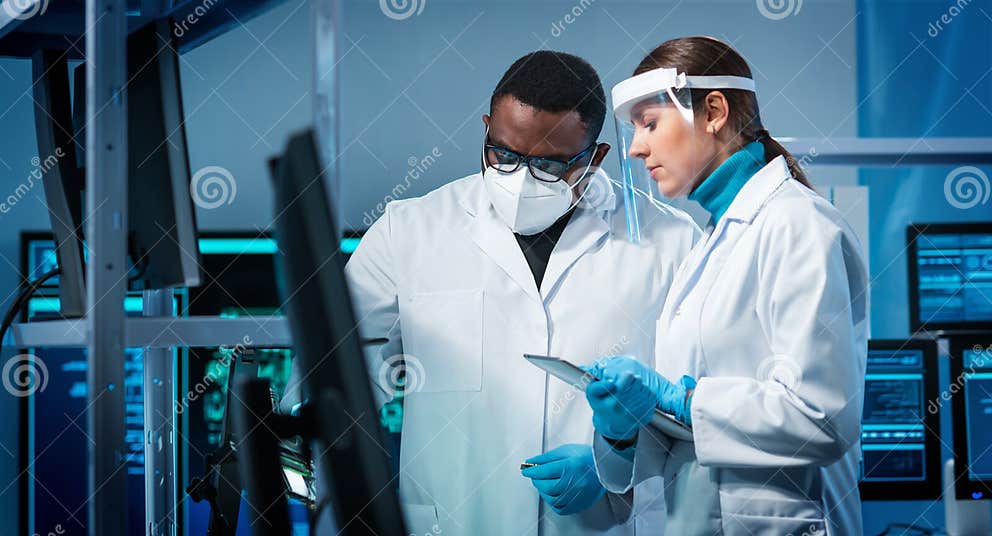 Group of Microelectronic Engineers Discussing in a Modern ...