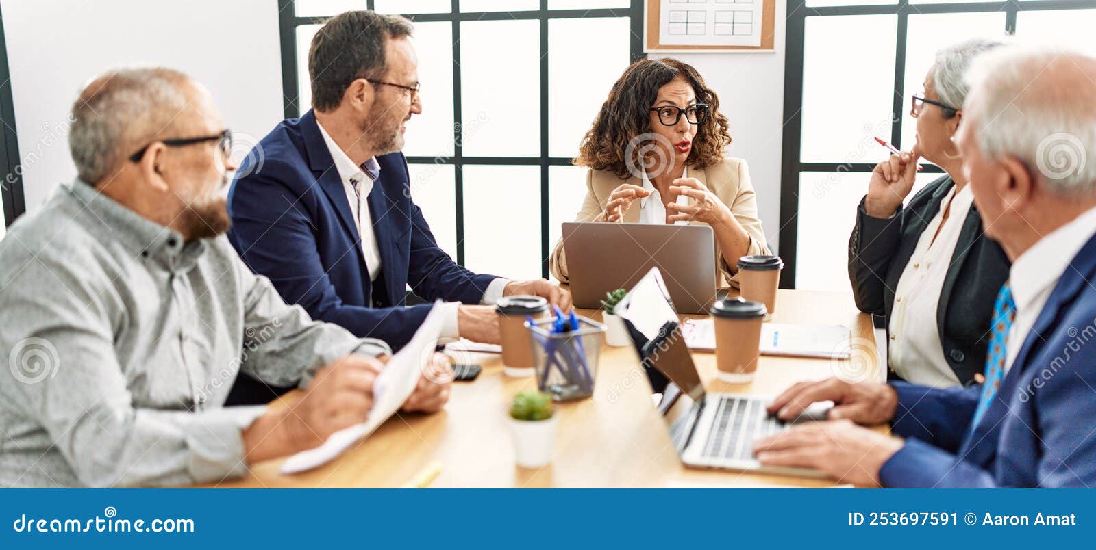 Group of Middle Age Business Workers Smiling Happy Working at the ...