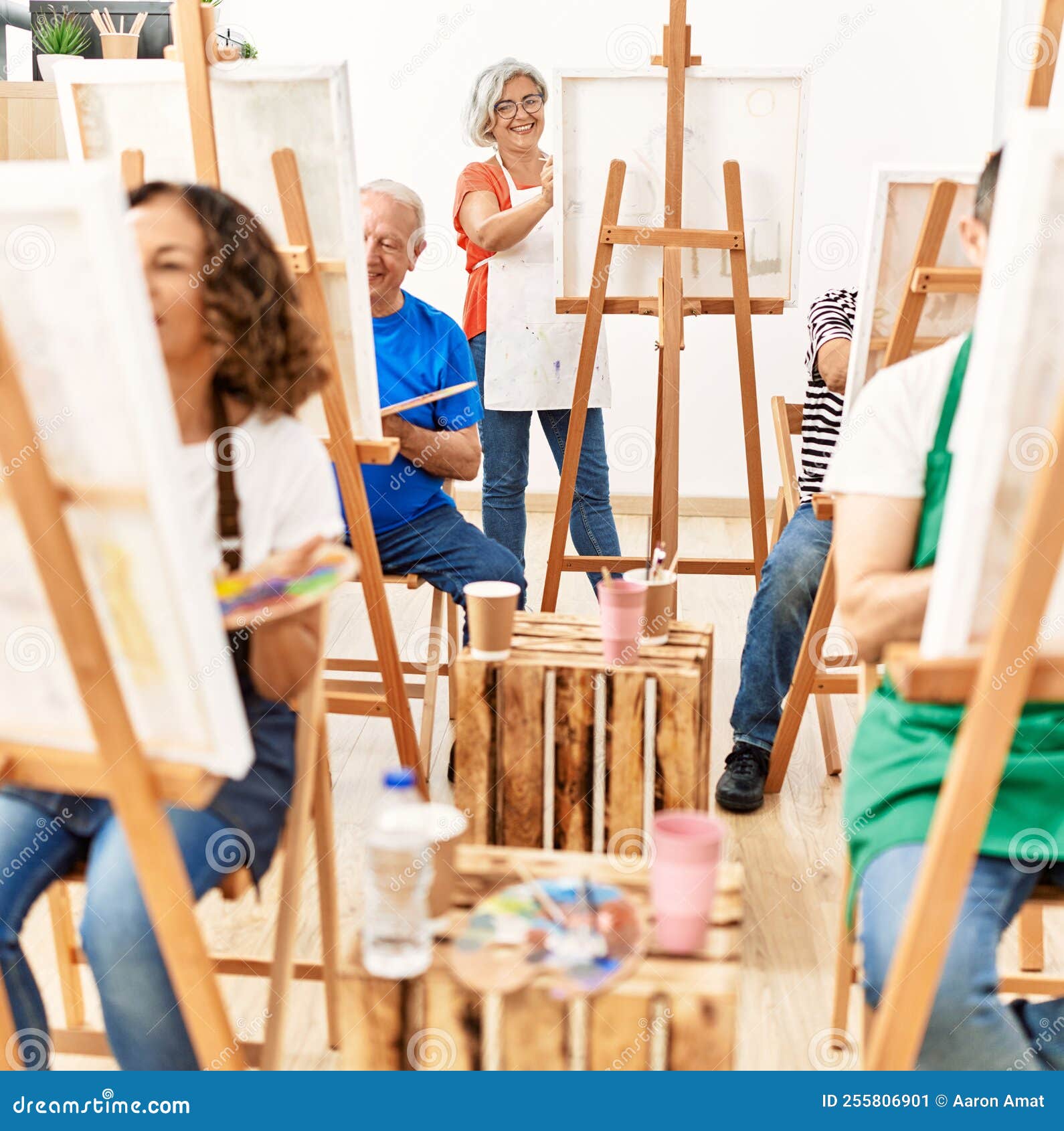 Group of Middle Age Draw Students Smiling Happy Drawing at Art Studio ...