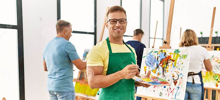 Group of Middle Age Paint Students Drawing at Art Studio Stock Image ...