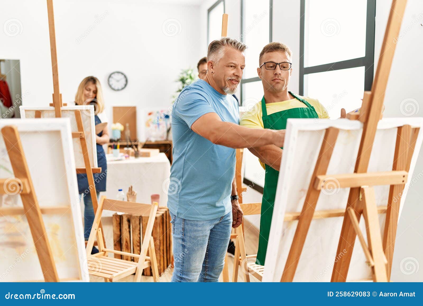 Group of Middle Age Paint Students Drawing at Art Studio Stock Image ...