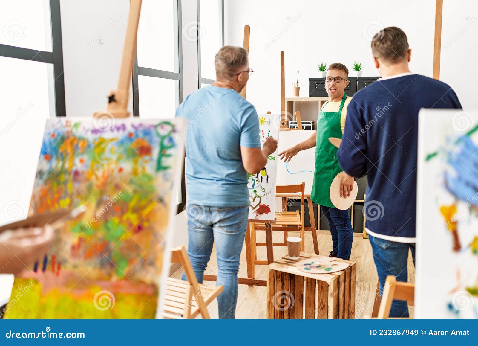 Group of Middle Age Paint Students Having Art Class at Drawing Studio ...