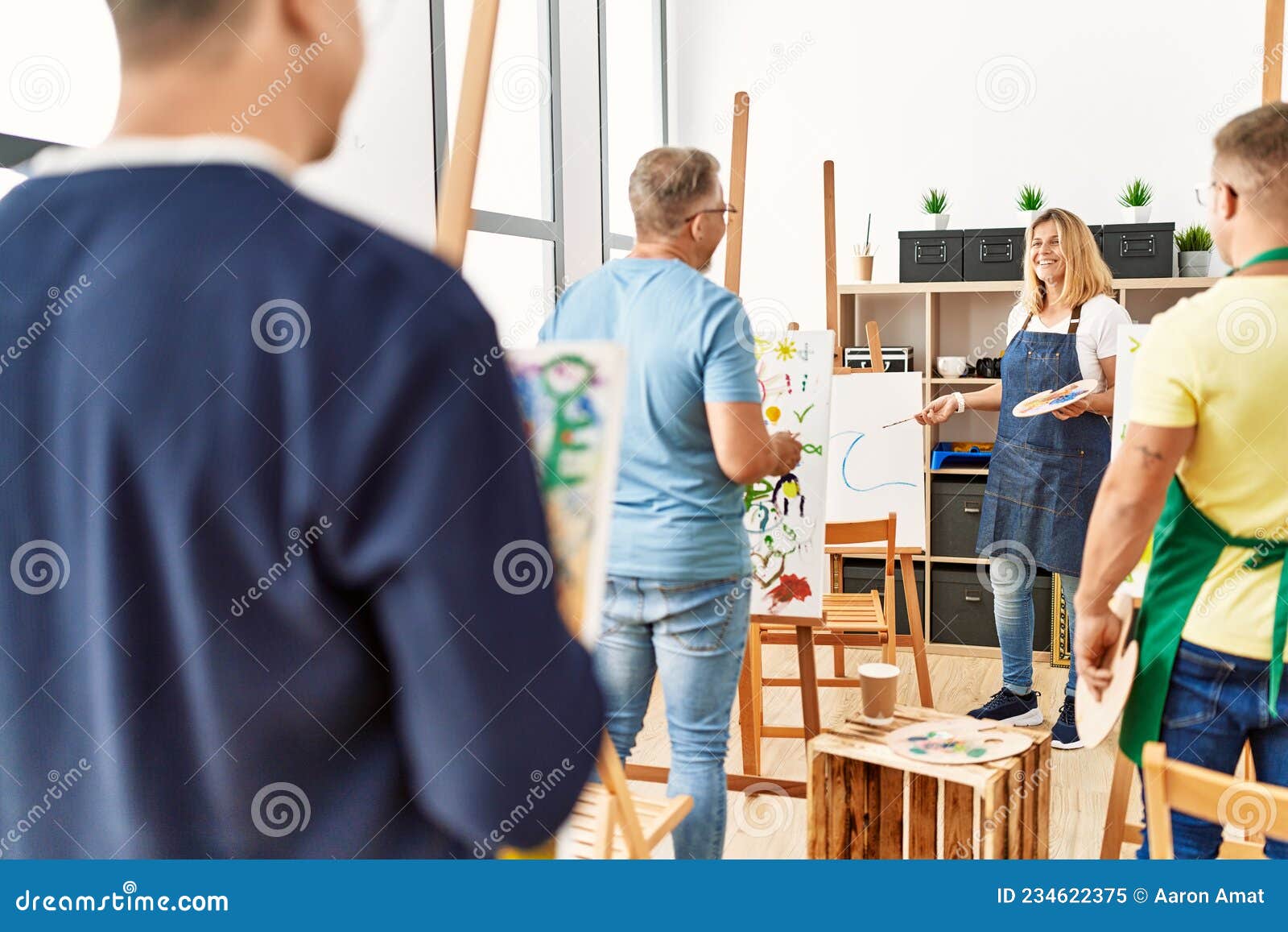 Group of Middle Age Paint Students Having Art Class at Drawing Studio ...