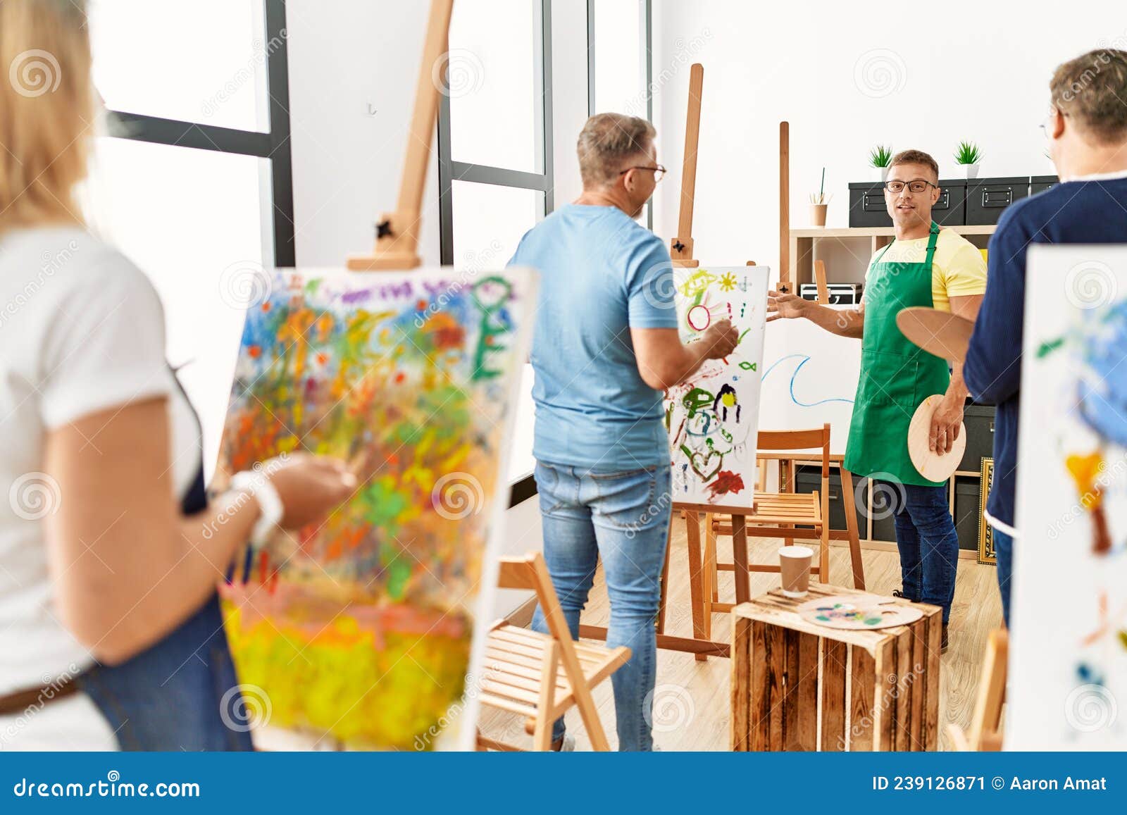 Group of Middle Age Paint Students Having Art Class at Drawing Studio ...