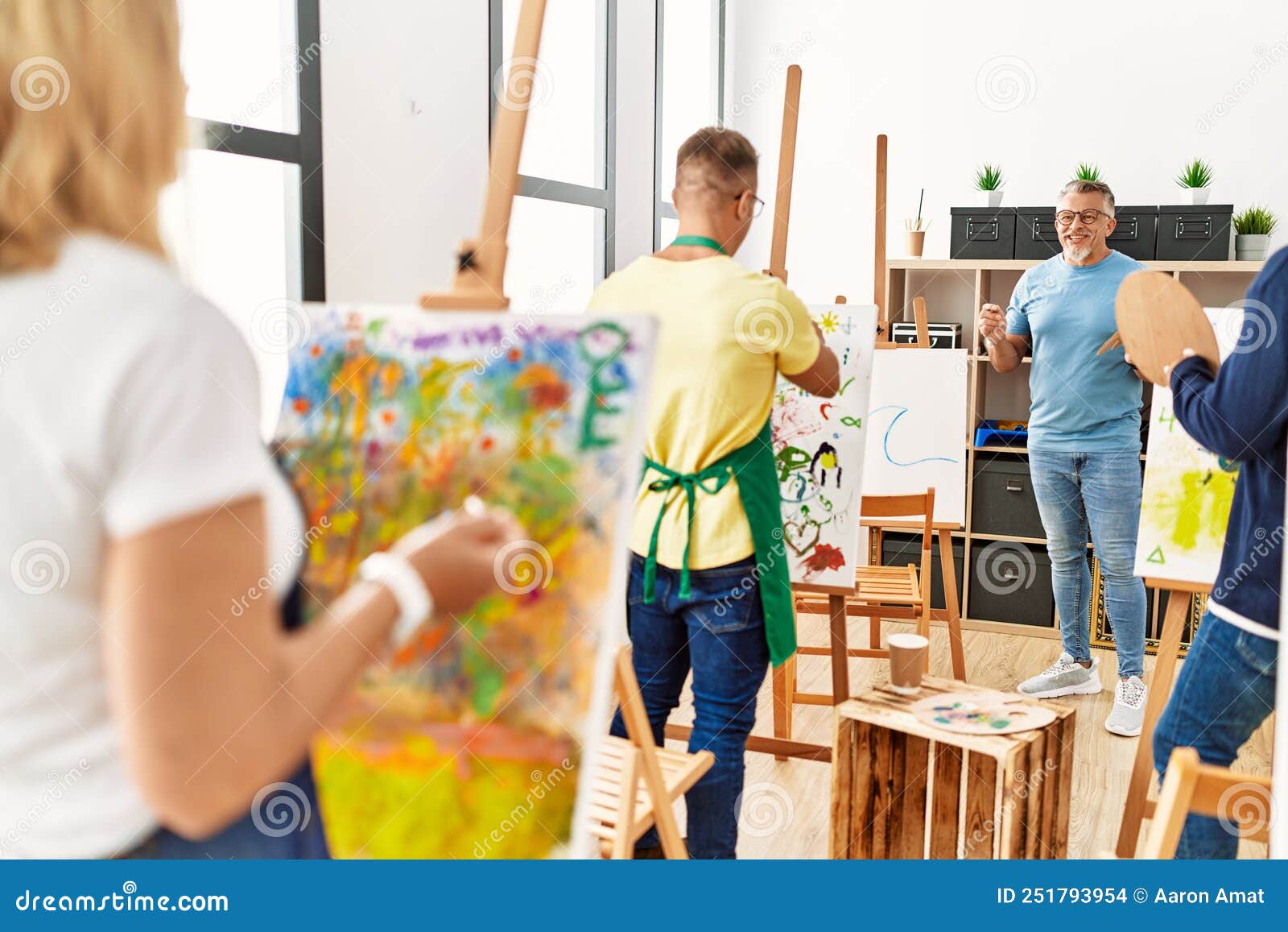 Group of Middle Age Paint Students Having Art Class at Drawing Studio ...