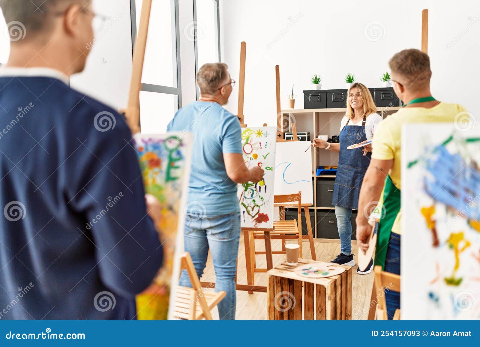 Group of Middle Age Paint Students Having Art Class at Drawing Studio ...