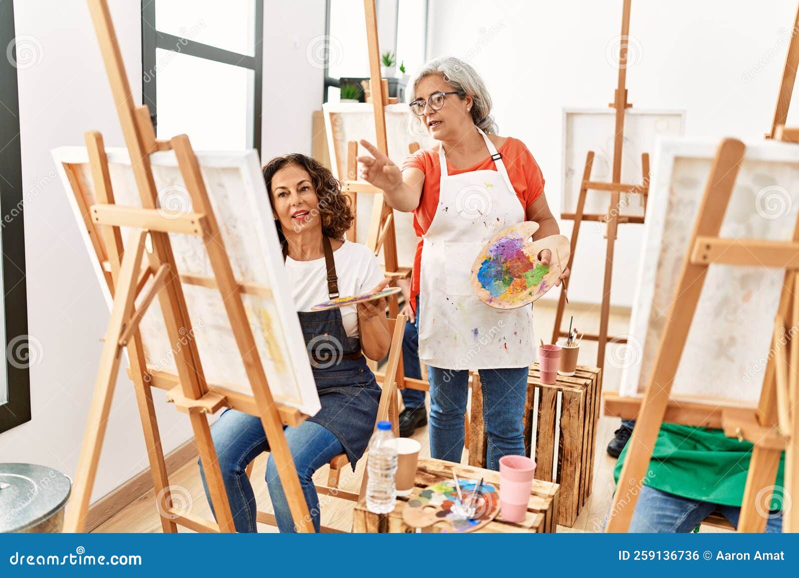 Group of Middle Age Students Drawing at Art Studio Stock Photo - Image ...