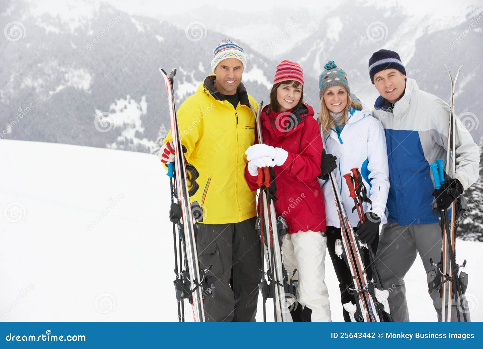 Group of Middle Aged Couples on Ski Holiday Stock Photo - Image of ...