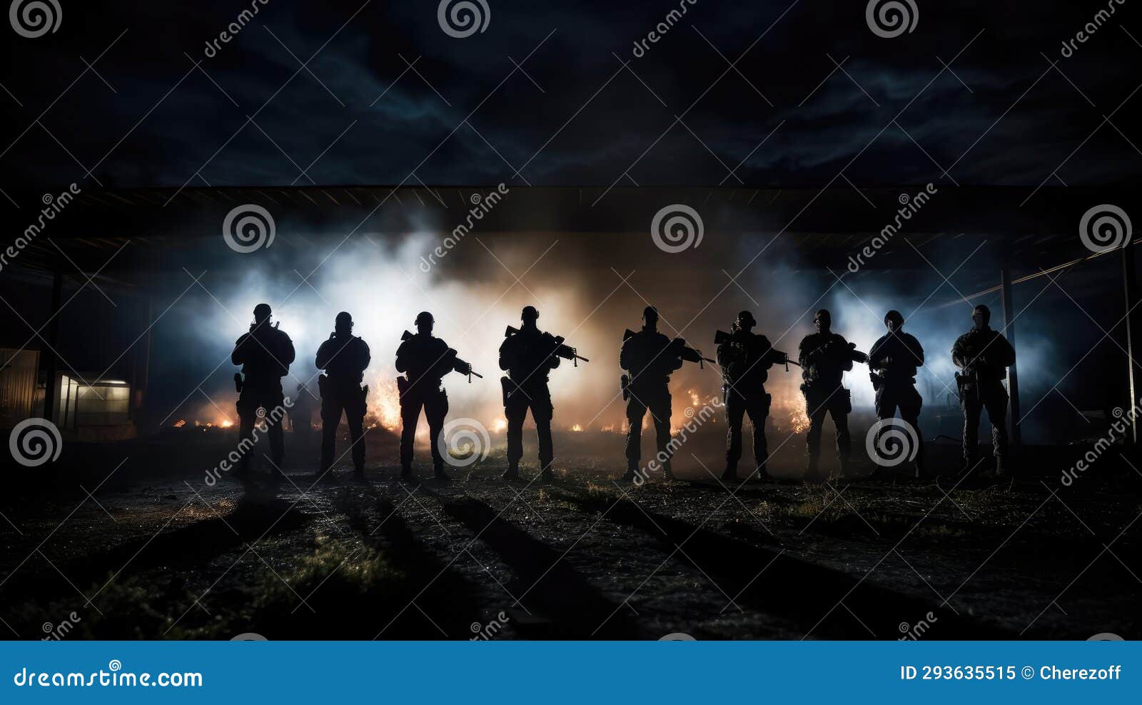A Group of Military with Weapons Training at Night Stock Image - Image ...