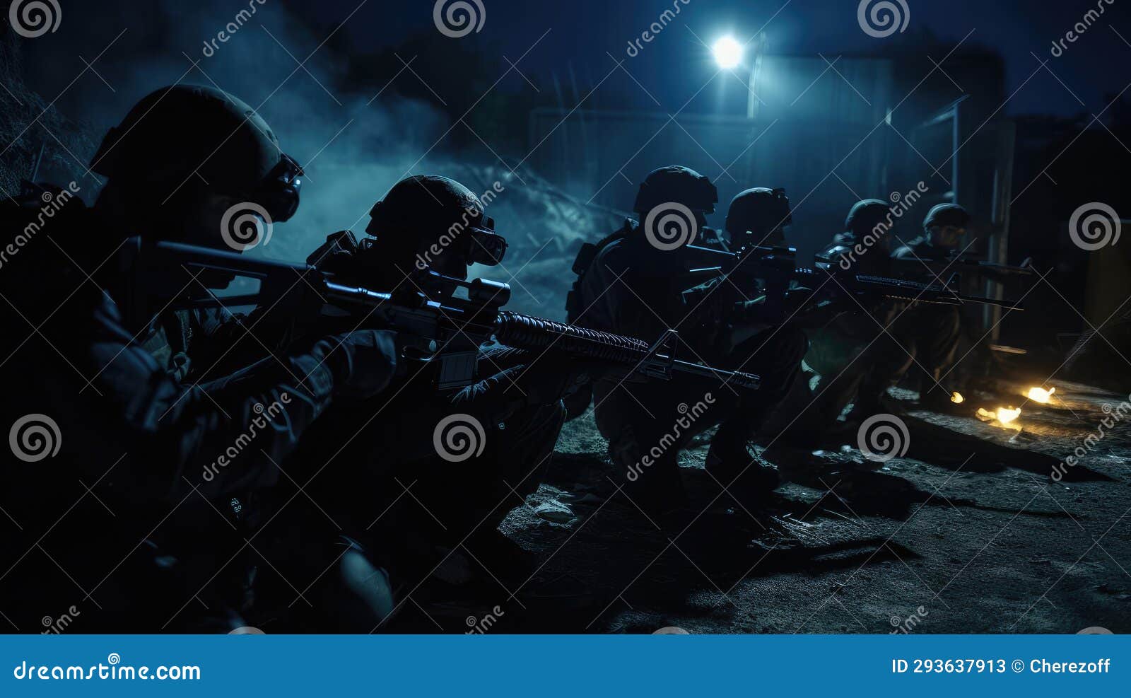 A Group of Military with Weapons Training at Night Stock Image - Image ...