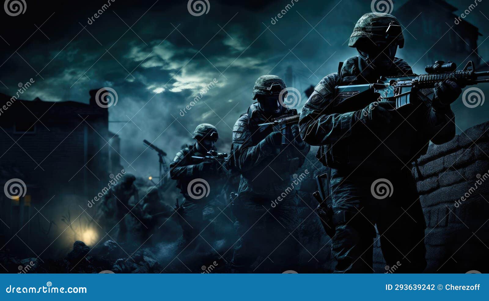 A Group of Military with Weapons Training at Night Stock Photo - Image ...