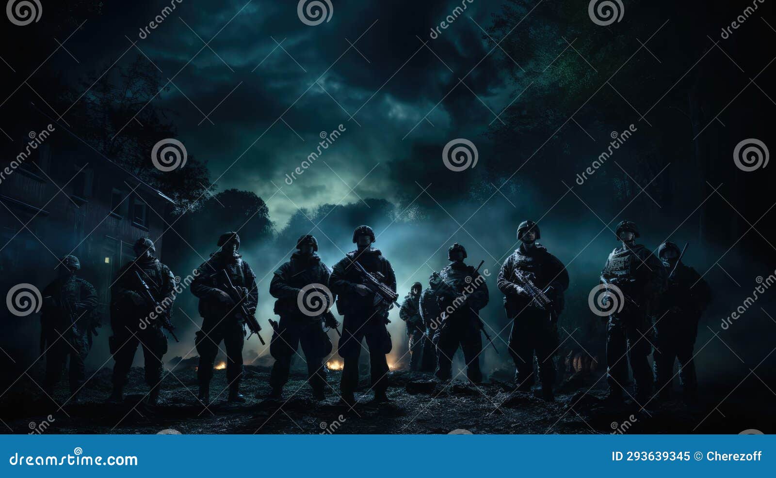 A Group of Military with Weapons Training at Night Stock Image - Image ...