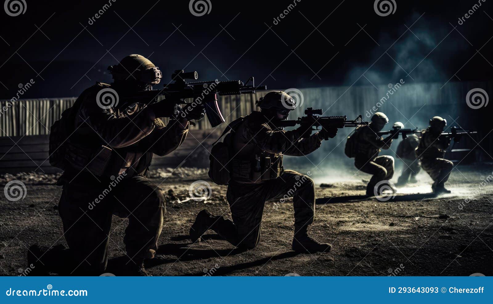A Group of Military with Weapons Training at Night Stock Image - Image ...