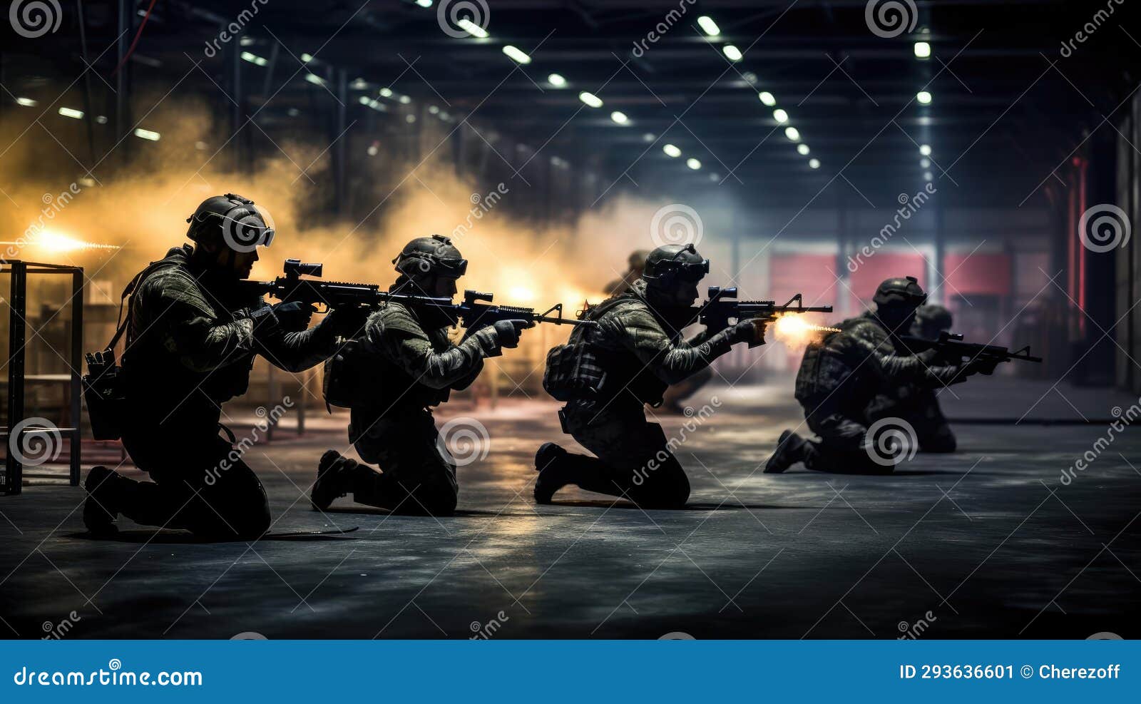 A Group of Military with Weapons Training at Night Stock Image - Image ...