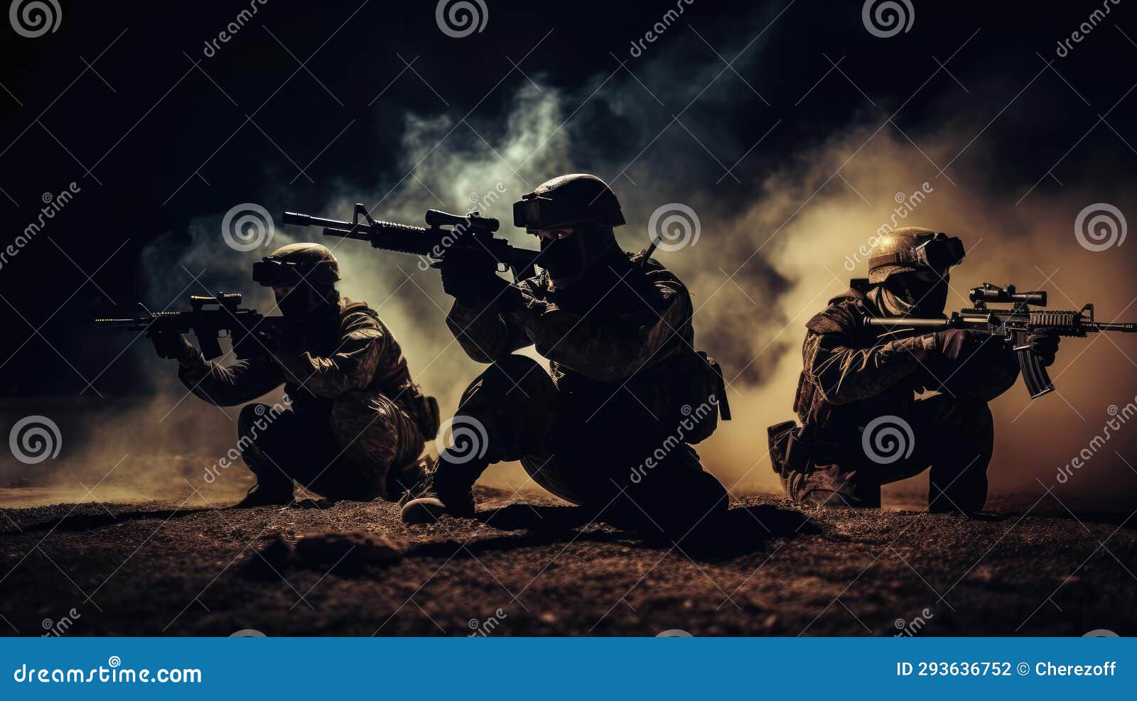 A Group of Military with Weapons Training at Night Stock Photo - Image ...