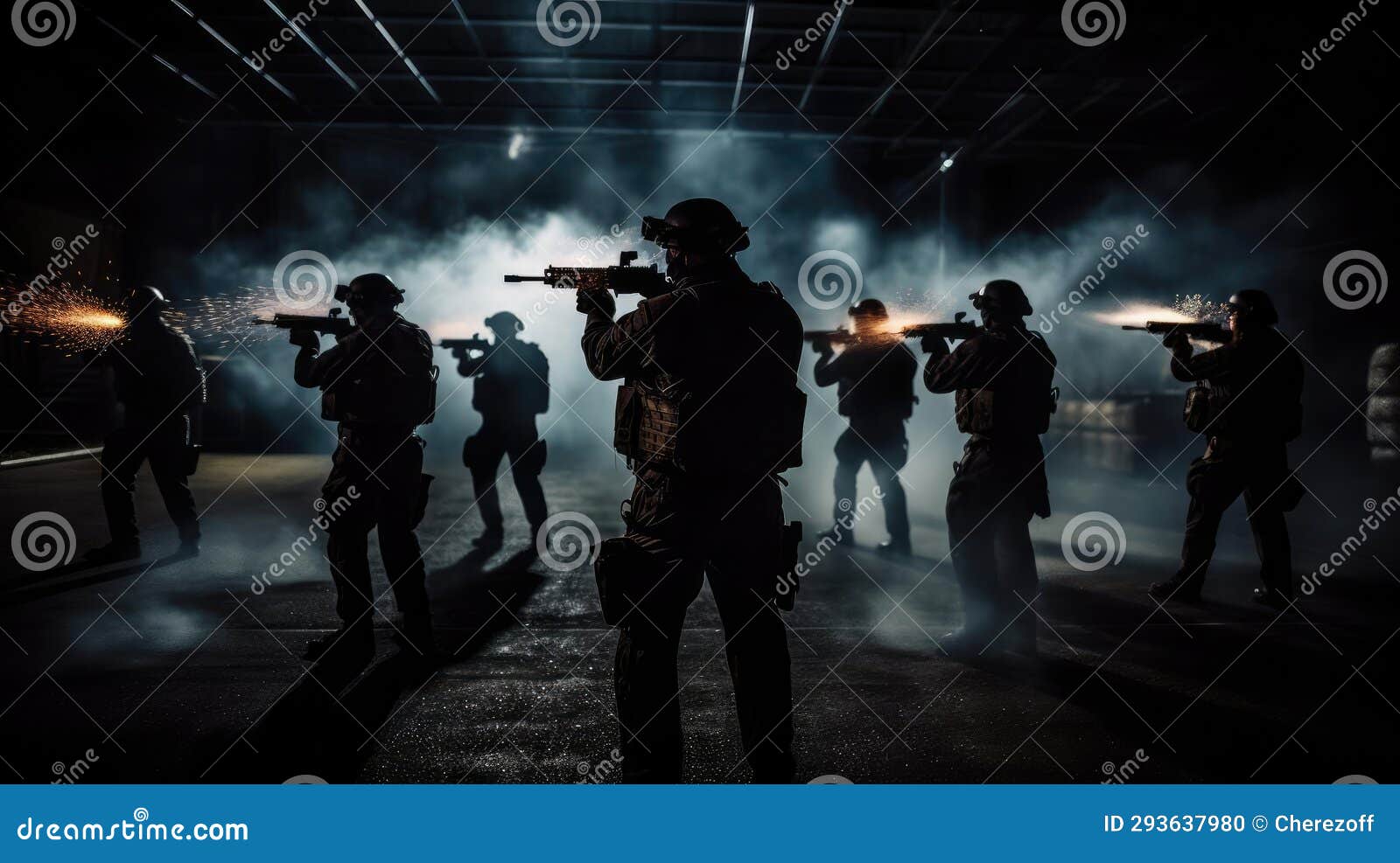 A Group of Military with Weapons Training at Night Stock Photo - Image ...