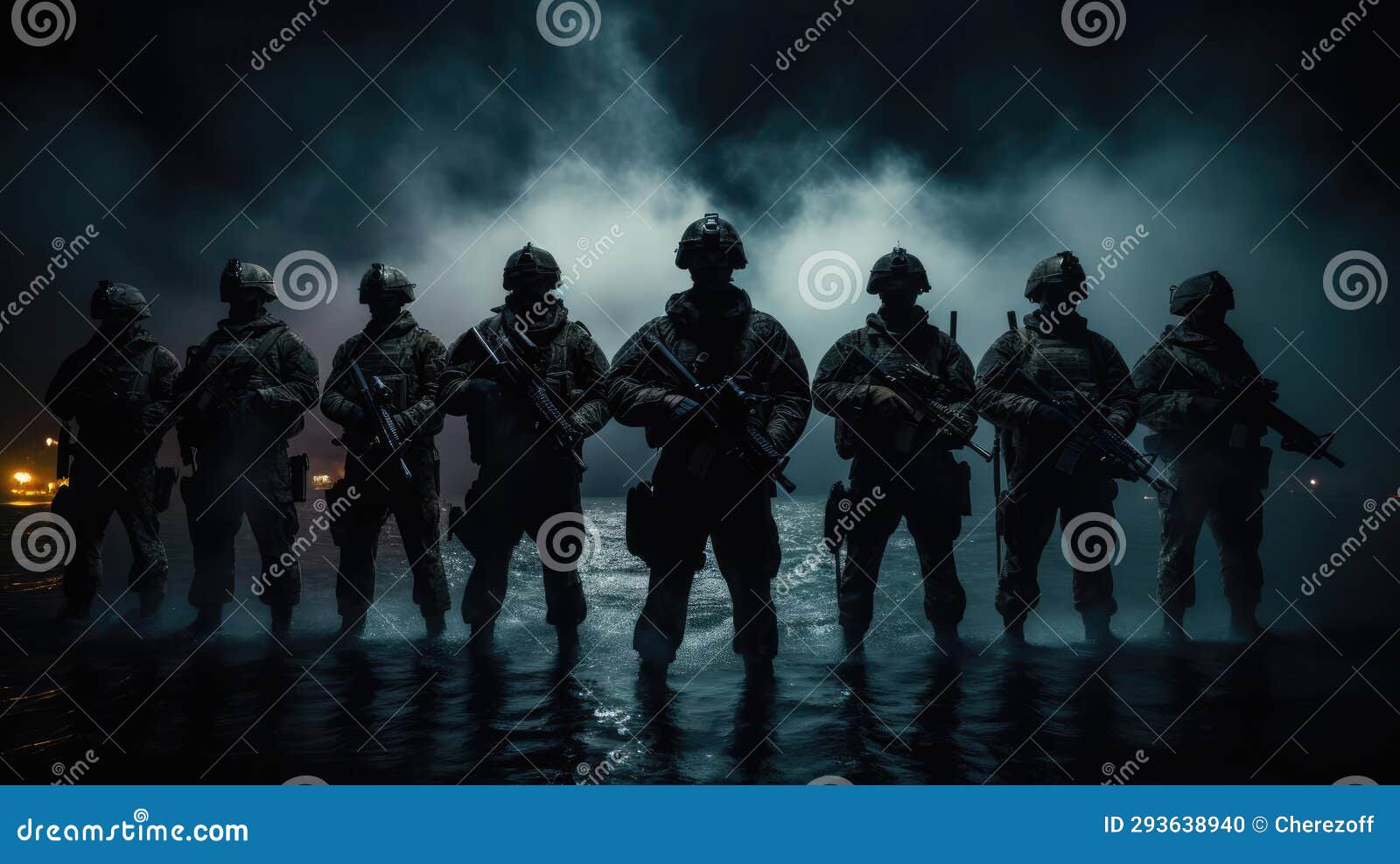 A Group of Military with Weapons Training at Night Stock Photo - Image ...