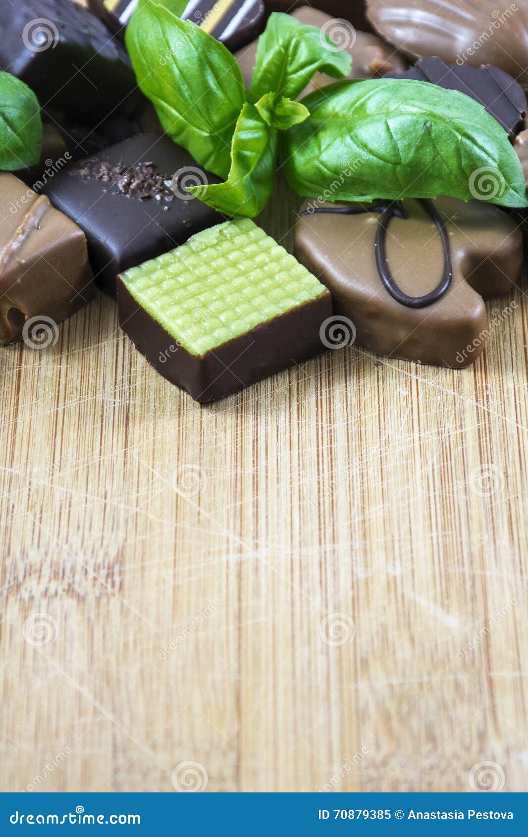 Group Milk Dark Chocolate Candy Basil Wood As Background Stock Photos ...