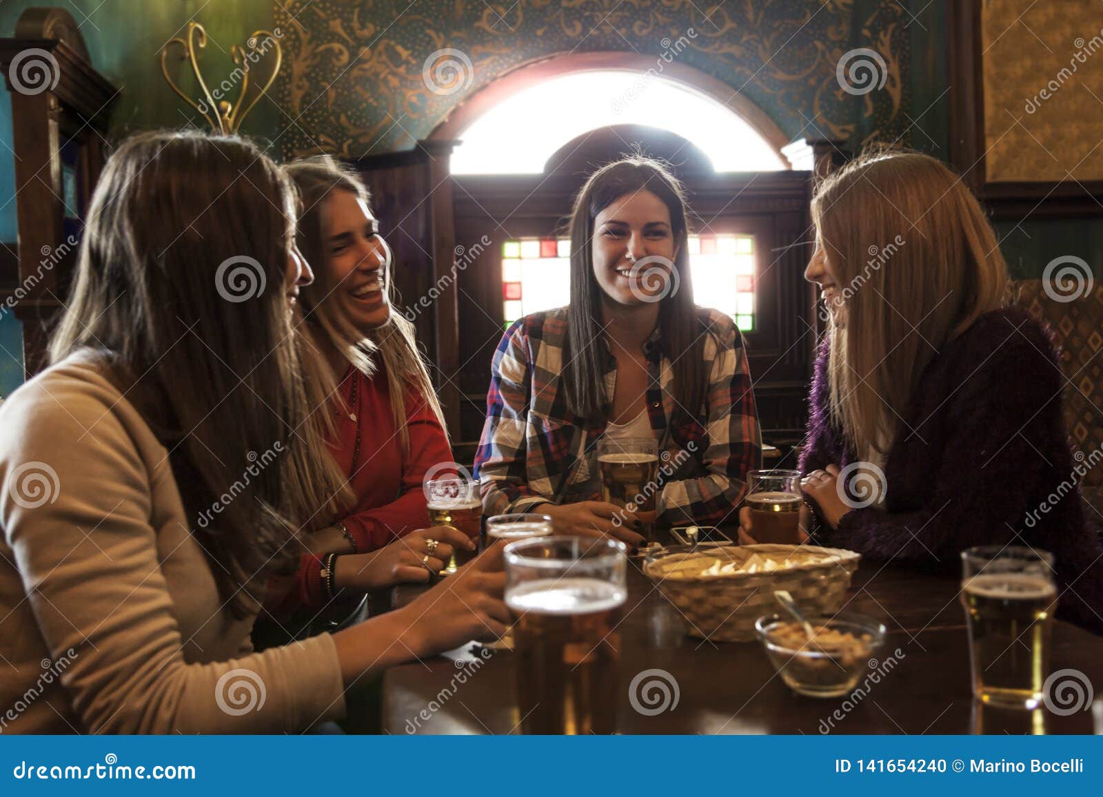 Group of Millennial Women Having Fun Drinking Beer Stock Photo - Image ...