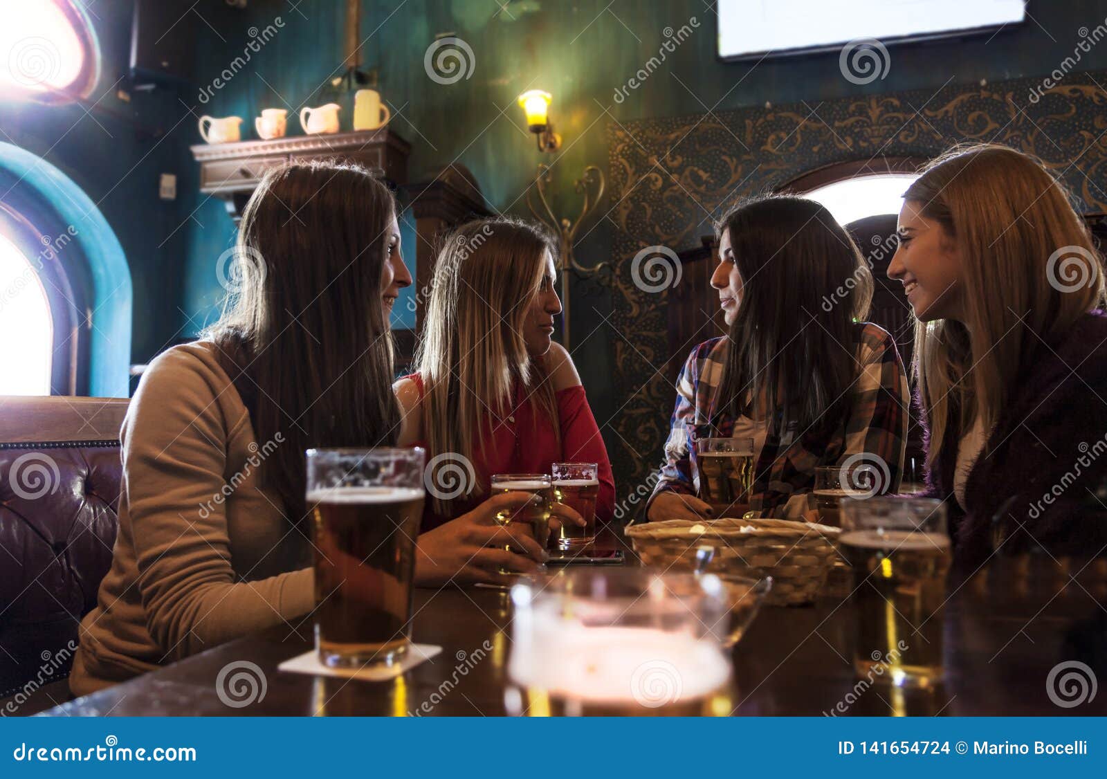 Group of Millennial Women Having Fun Drinking Beer Stock Photo - Image ...