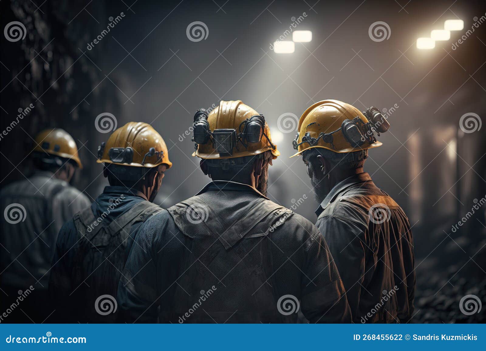 Group of Mine Workers Wearing Helmets. Generative AI Stock Illustration ...