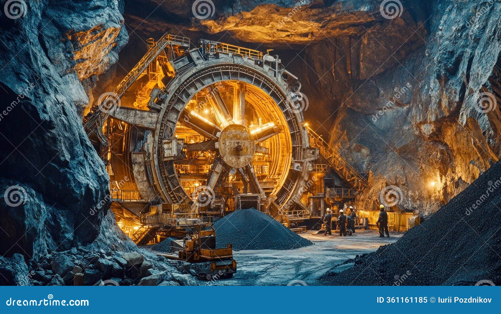 Group of Miners Working in a Large Cave Stock Image - Image of ...