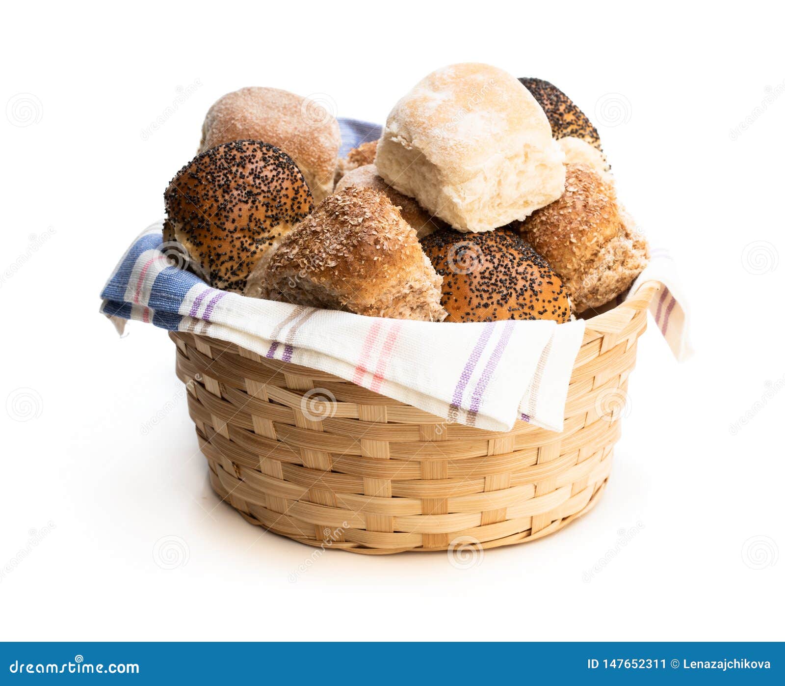 Group Mini Buns in Wicker Basket Isolated on a White Stock Image ...