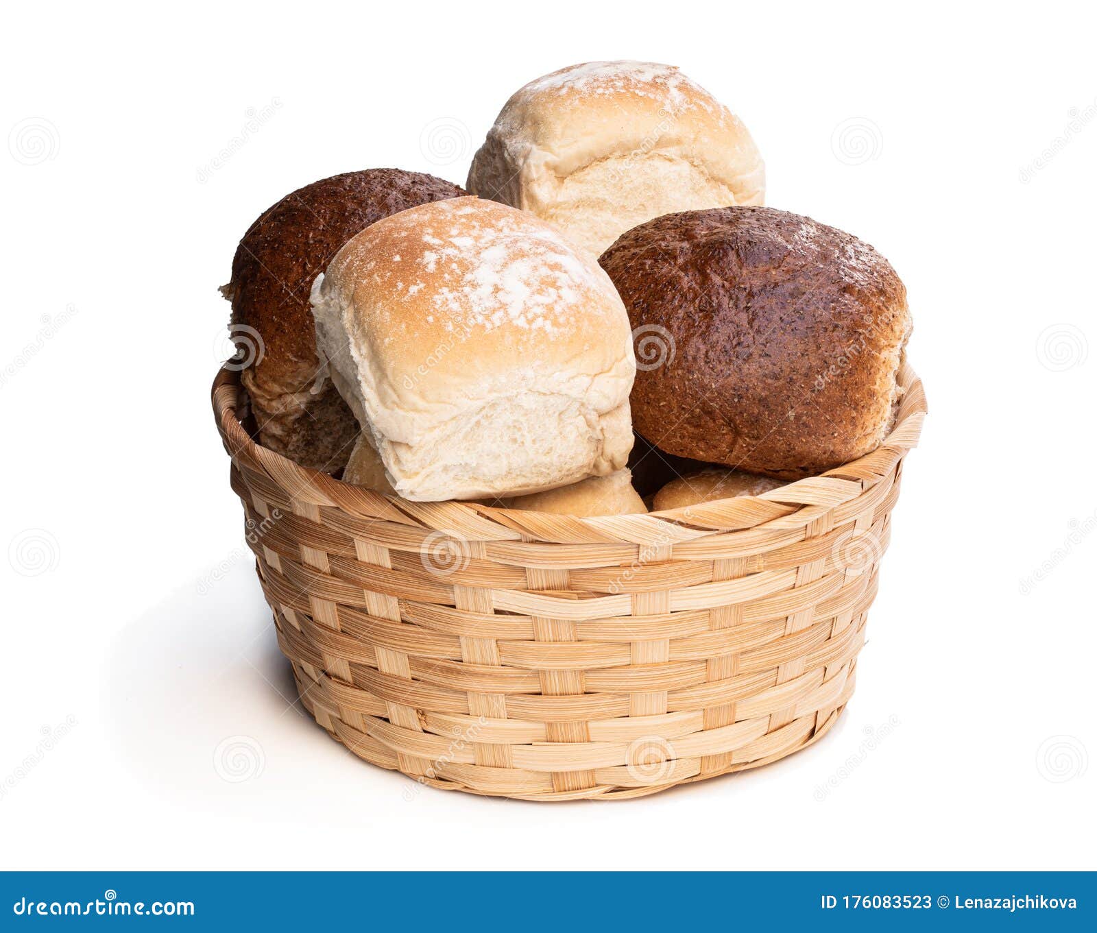 Group Mini Buns in Wicker Basket Isolated on a White Stock Image ...