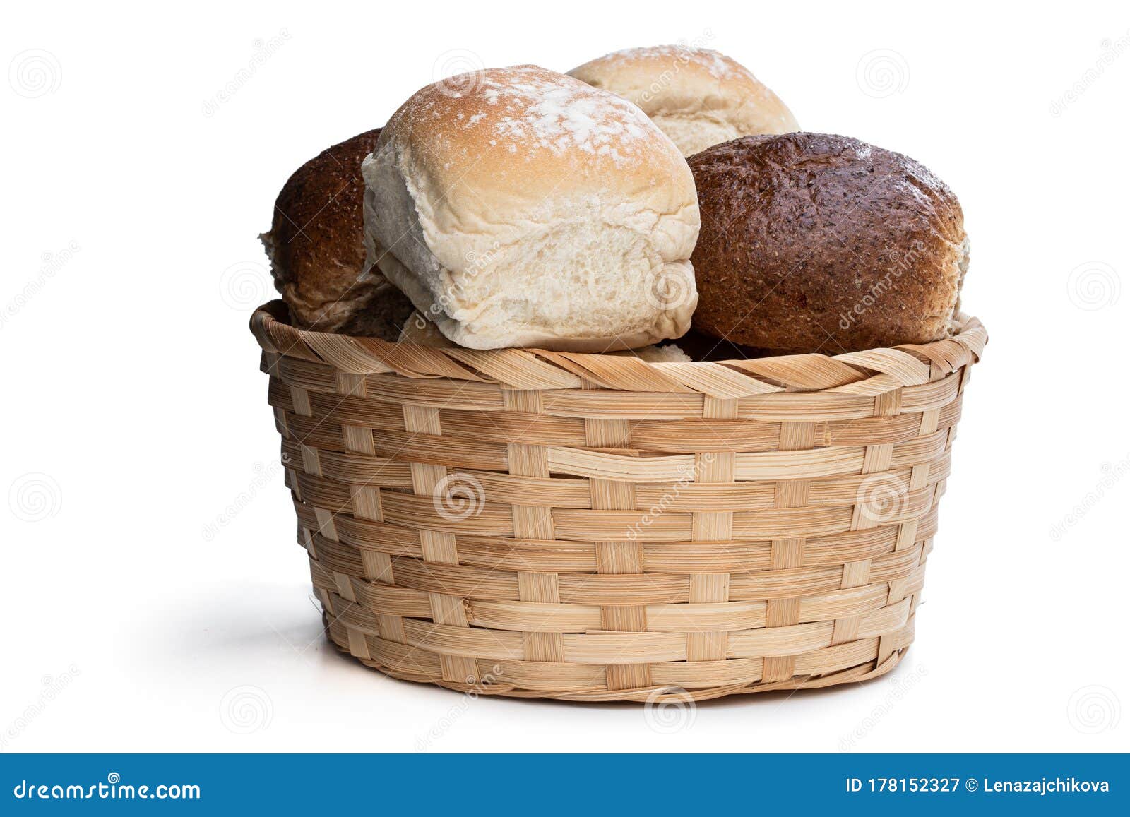 Group Mini Buns in Wicker Basket Isolated on a White Stock Image ...