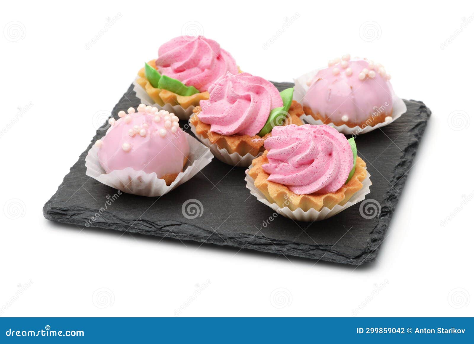 Group of Mini Cakes on Slate Plate Stock Photo - Image of slate ...