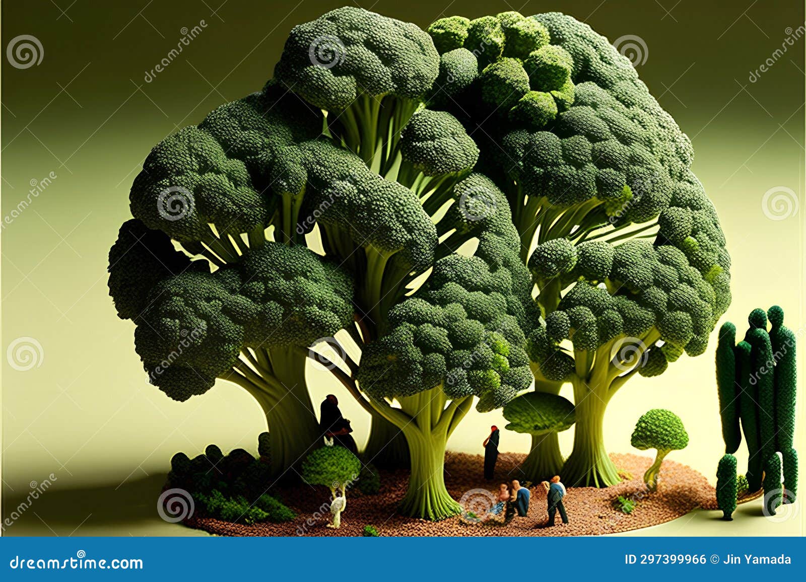 Group of Miniature People and Broccoli Tree. 3d Render Illustration ...