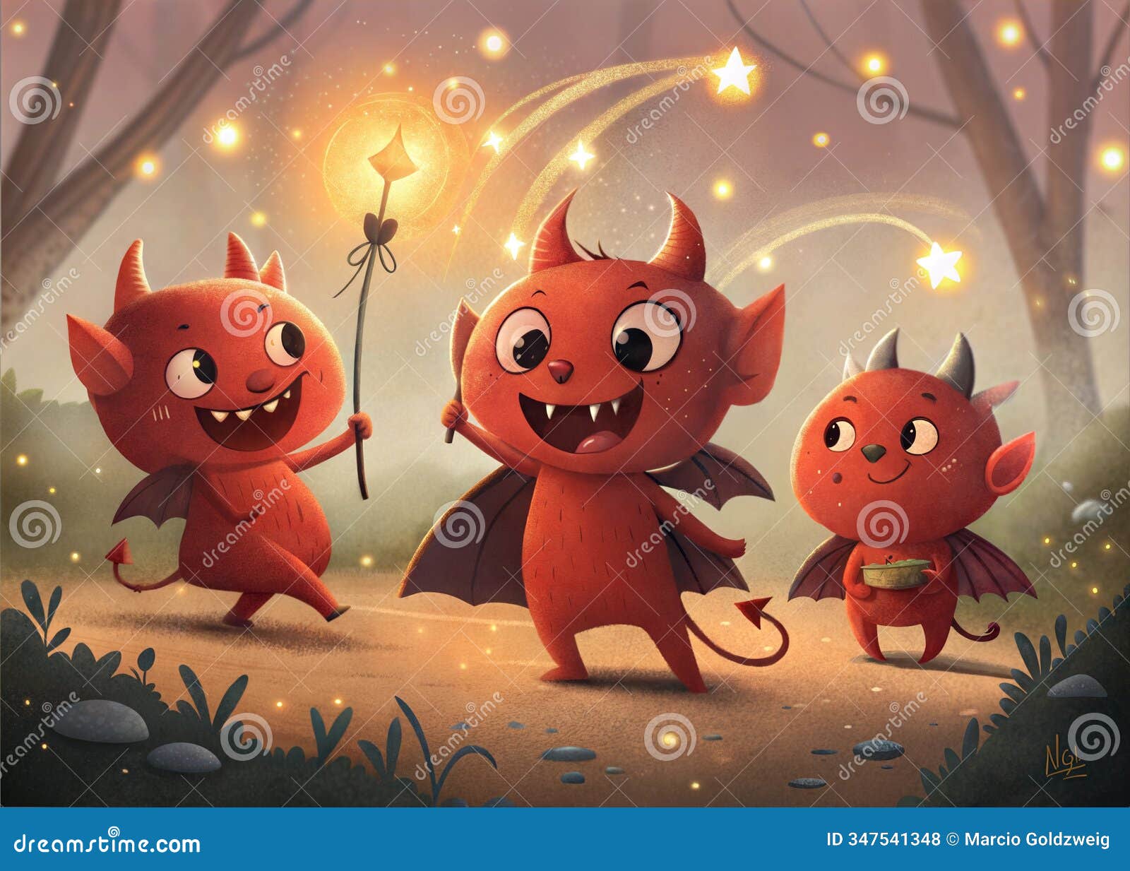 A Group Of Mischievous And Playful Little Red Devils Characters In ...