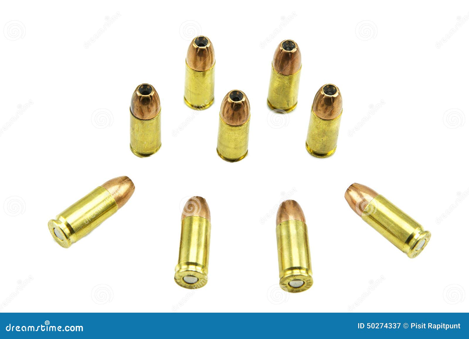 A Group Of 9mm. Bullets Isolated On A White Background Stock Image ...