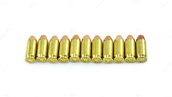 Group of 11mm Bullets Isolated on a White Background Stock Image ...