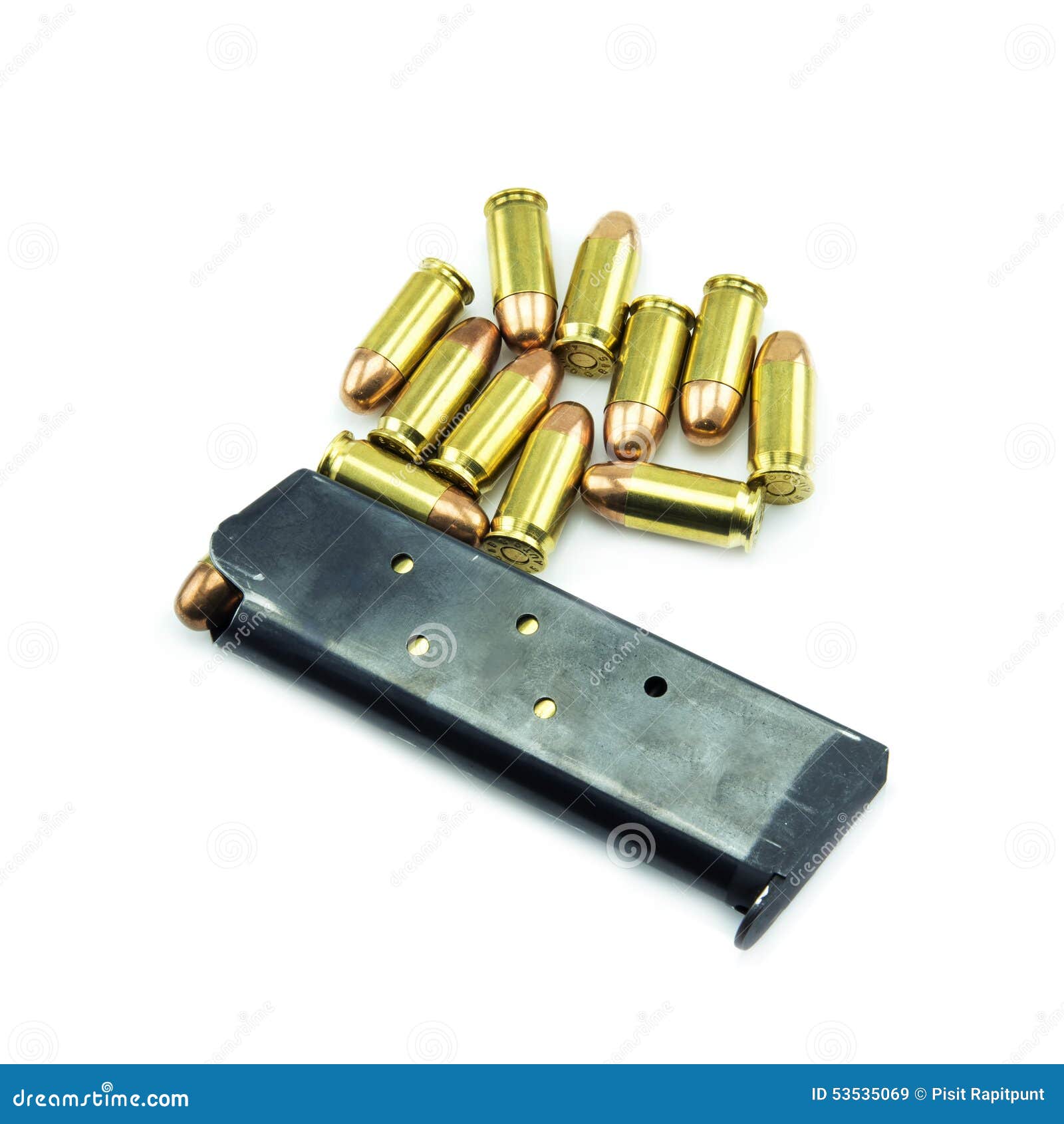 Group of 11mm Bullets Isolated on a White Background Stock Image ...