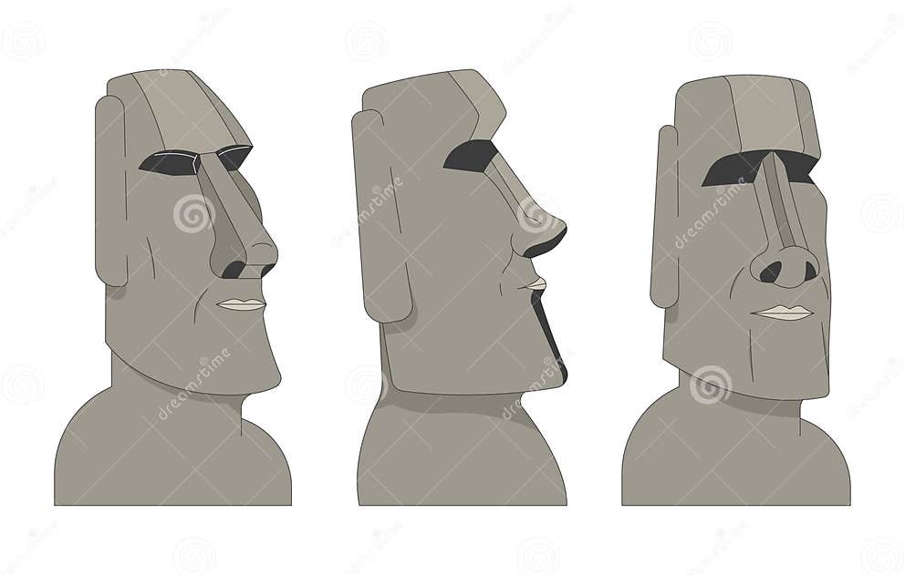 Group of Moai Statues 2D Linear Cartoon Objects Set Stock Vector ...