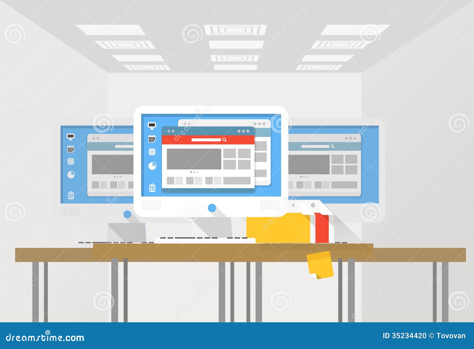 Group of Modern Computer Workstations at an Office Stock Vector ...