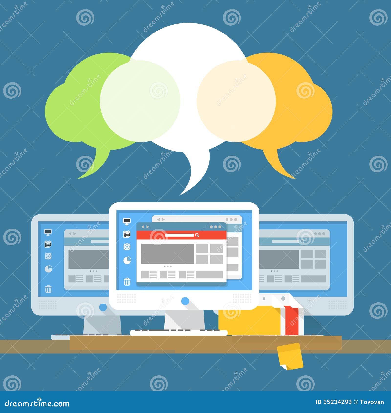 Group of Modern Computer Workstations Stock Vector - Illustration of ...