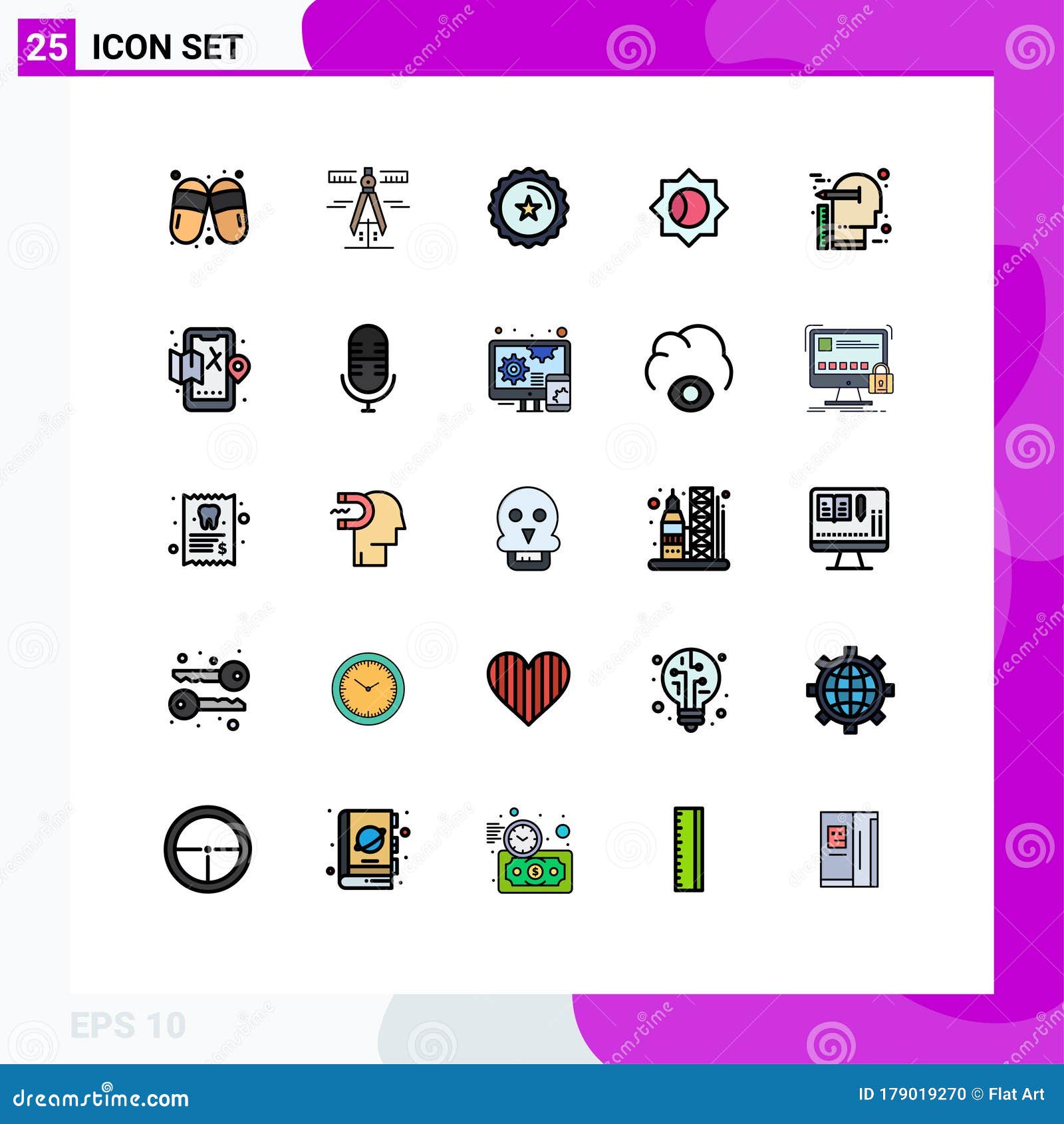 Group of 25 Modern Filled Line Flat Colors Set for Thinking, Creative ...