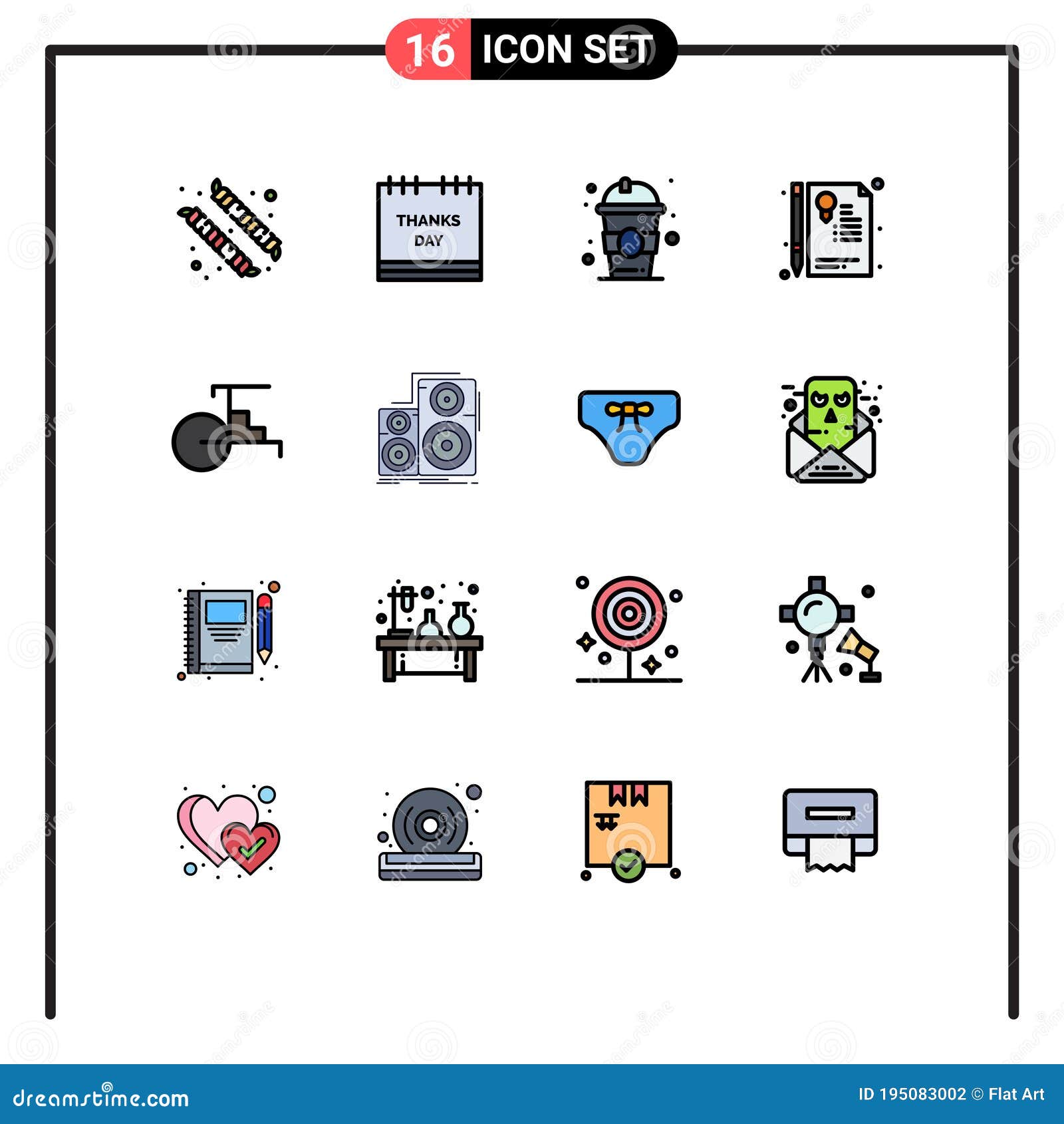 Group of 16 Flat Color Filled Lines Signs and Symbols for Rickshaw ...