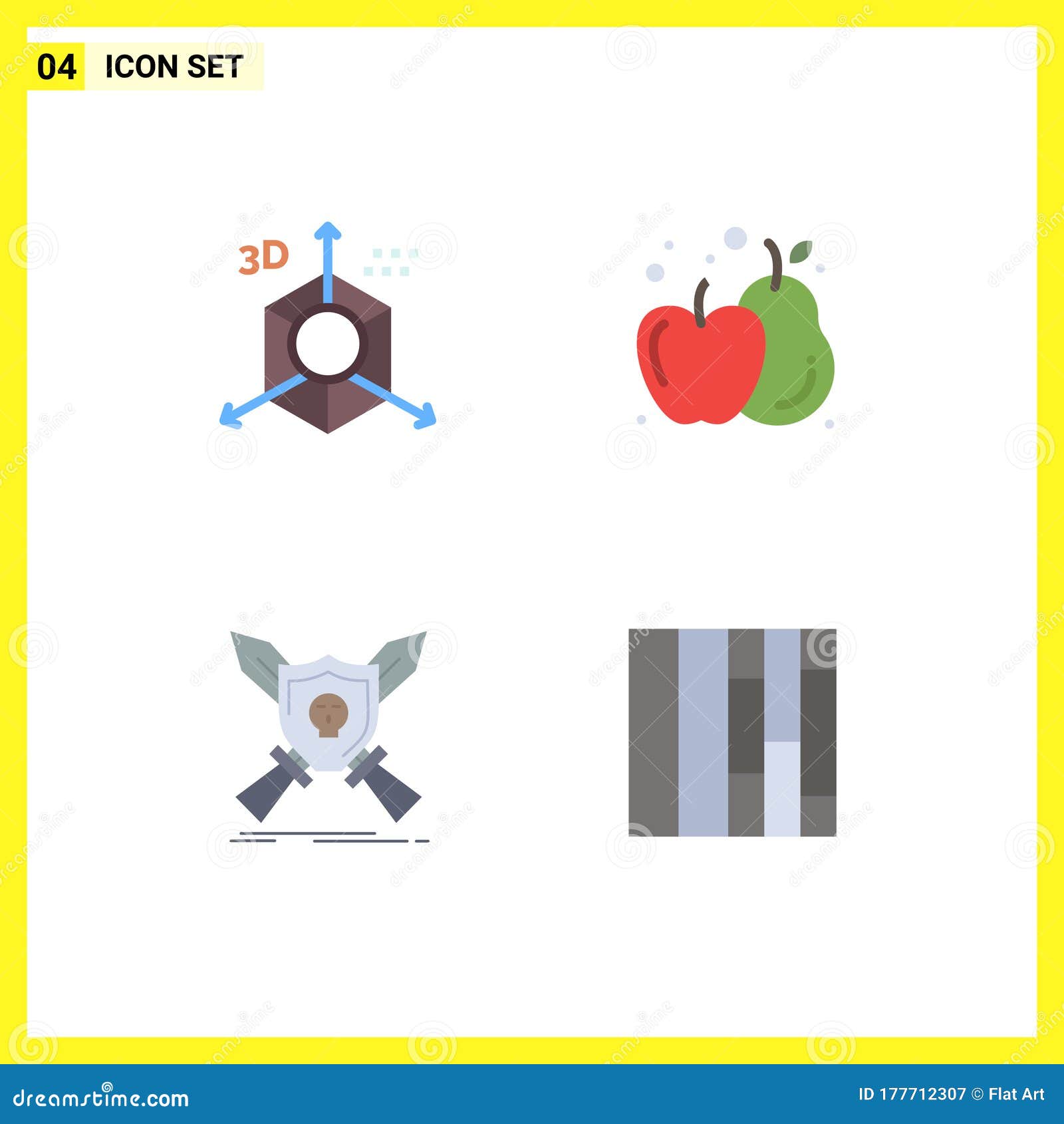 Group of 4 Modern Flat Icons Set for Coding, Emblem, Direction, Food ...