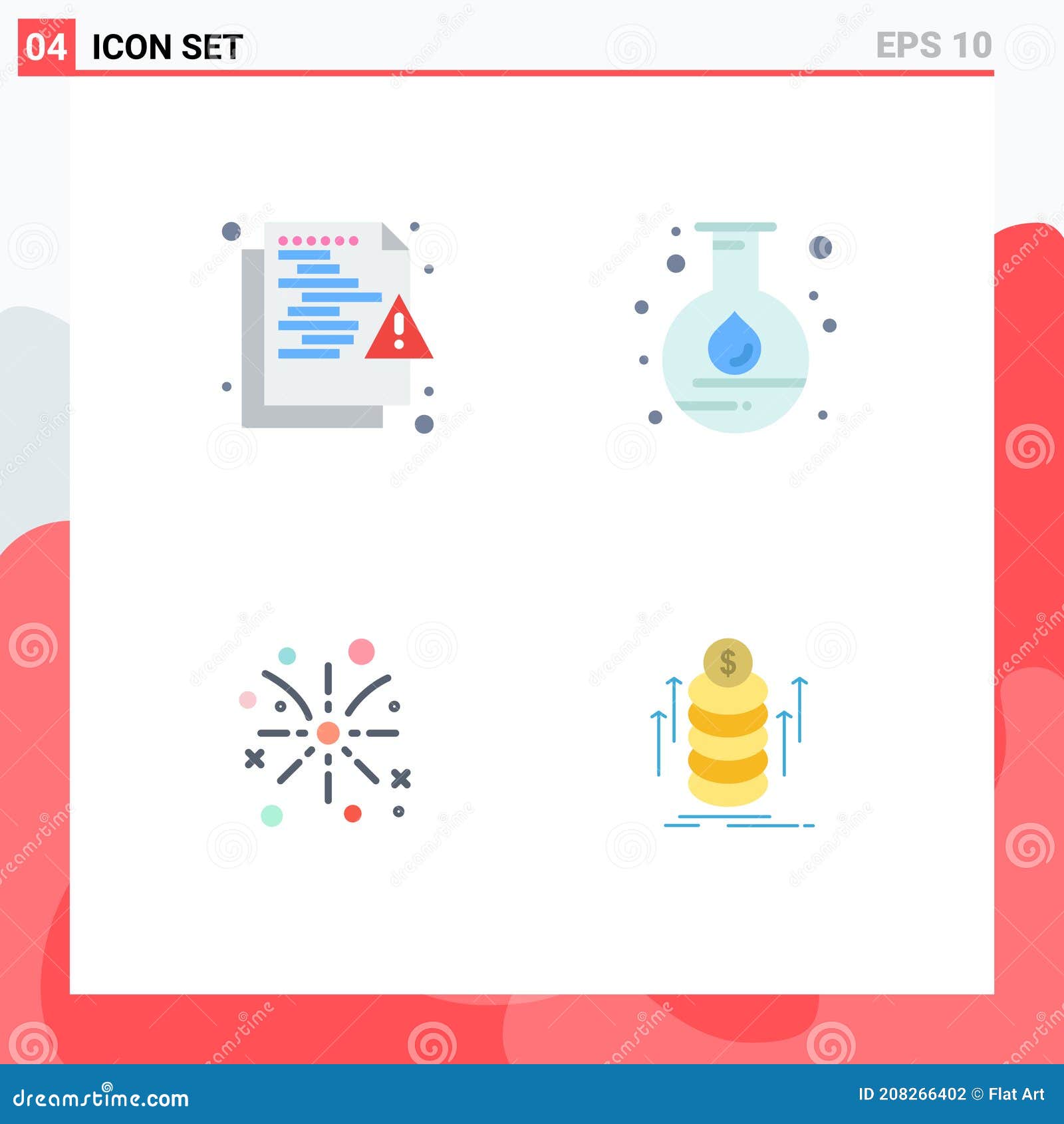 Group of 4 Modern Flat Icons Set for File, Fire Work, Protection, Flask ...